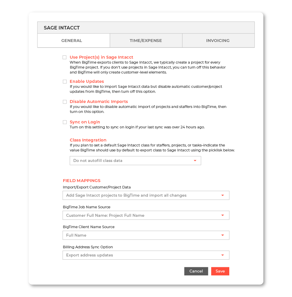 Integrations: Sage Intacct | BigTime Software